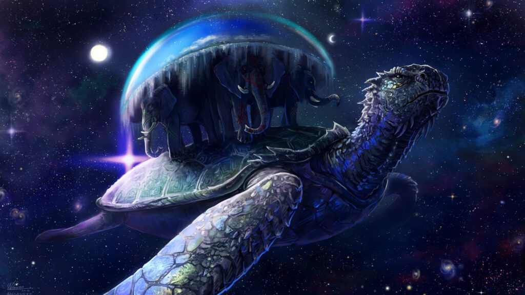 Ancient myths depicting the world order with elephants and turtles ...